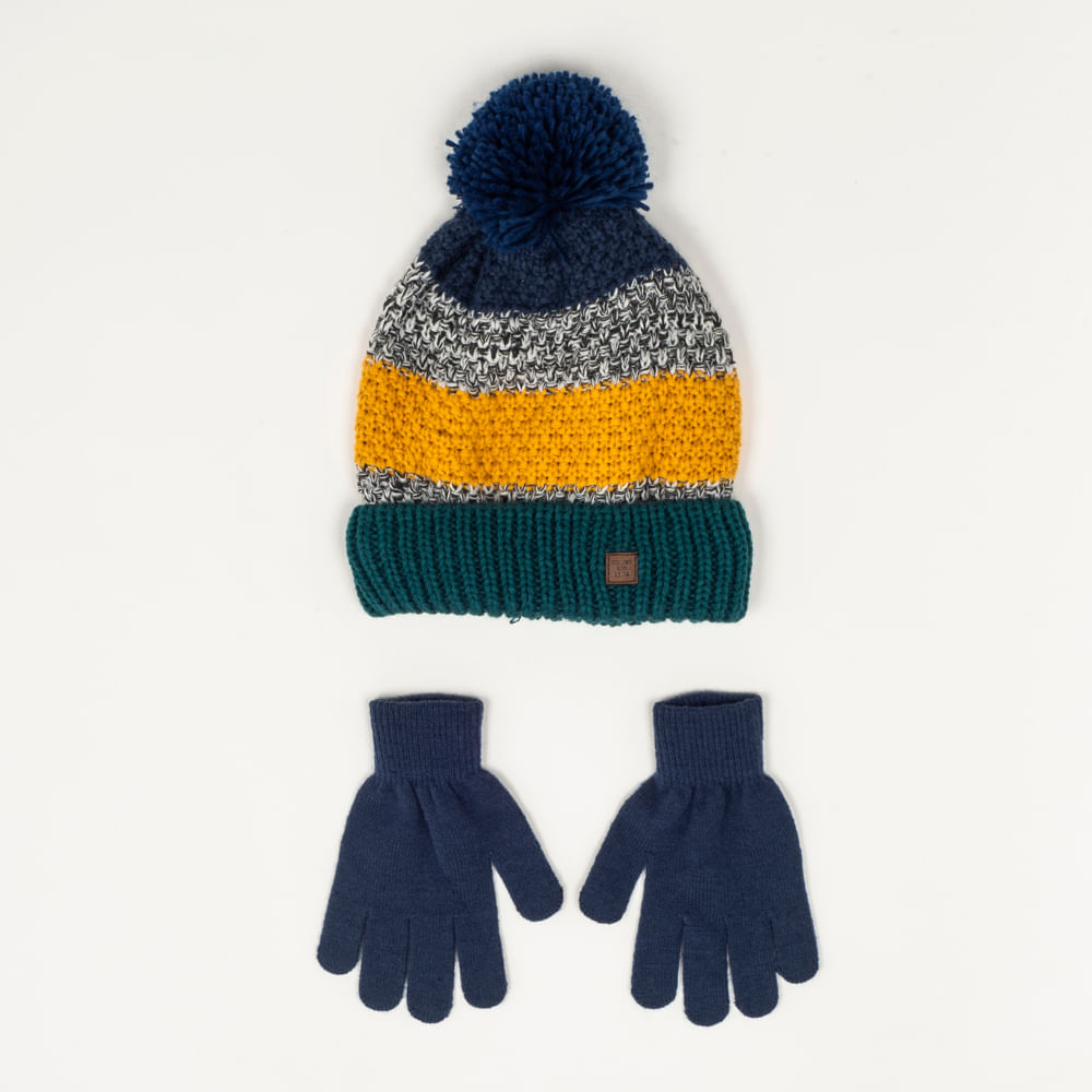 Gorro de niño con pompon azul (2 a 12 años) - Colloky Chile